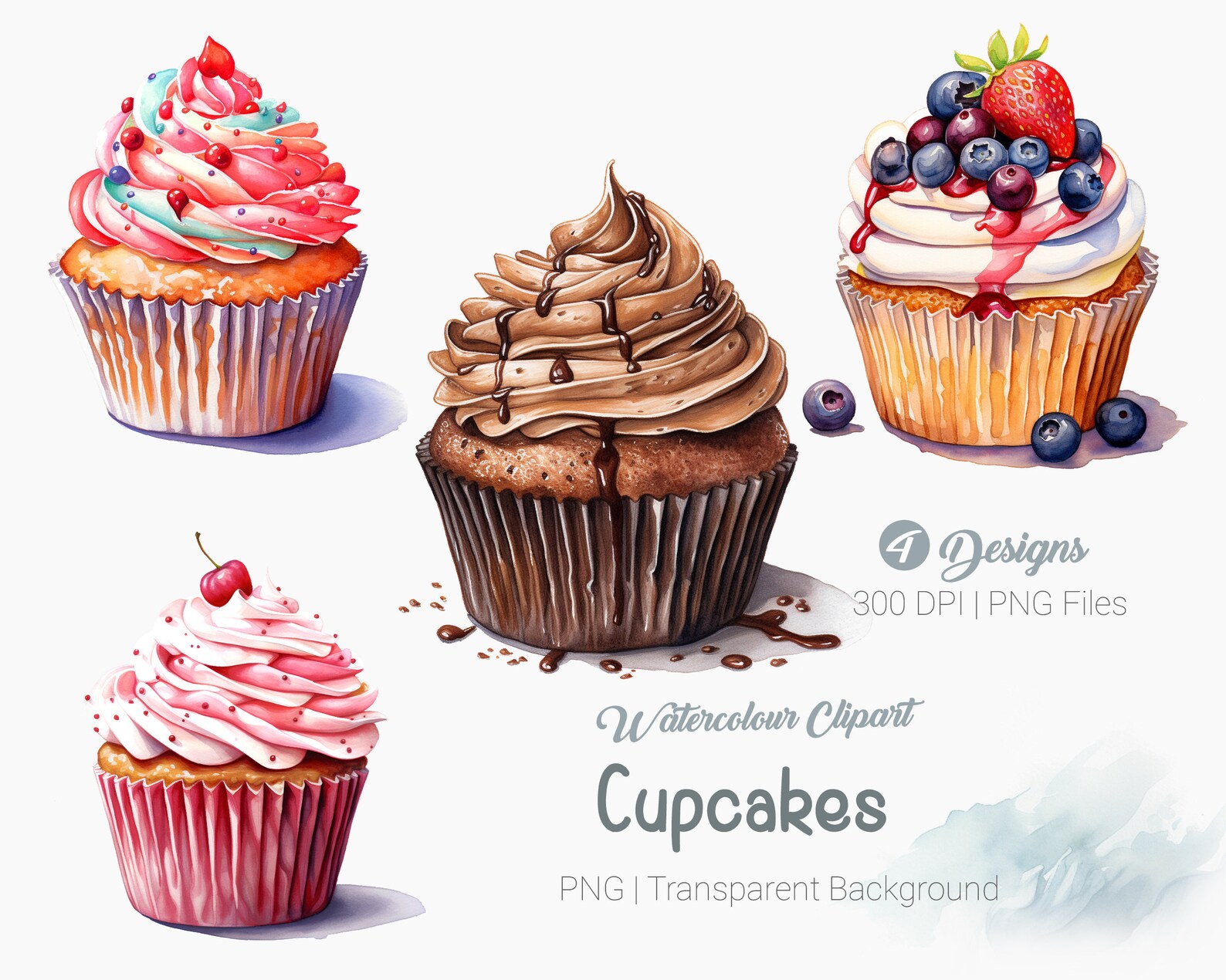 Watercolour Cupcakes Clipart Dessert Clipart Bakery Clipart - Etsy