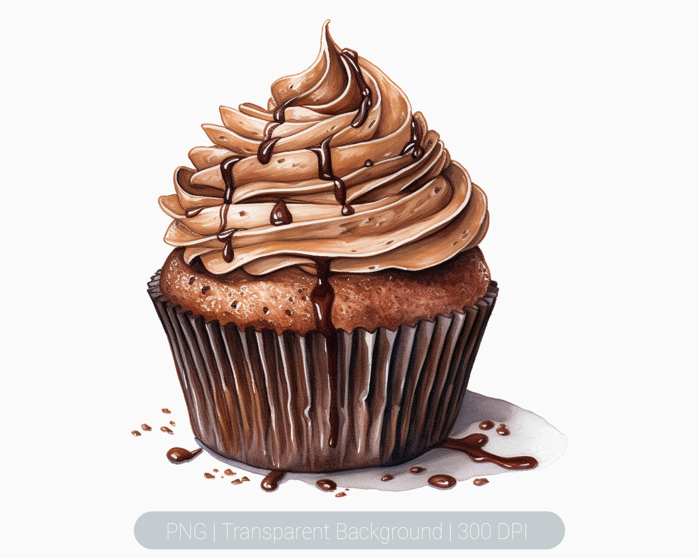 Watercolour Chocolate Cupcake Clipart Dessert Clipart Bakery - Etsy