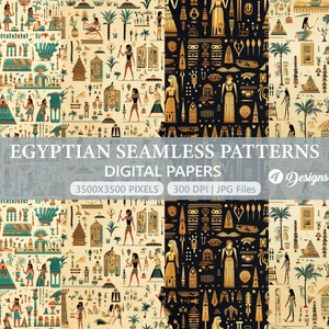 Egyptian Digital Paper, Ancient Egypt Seamless Pattern, Hieroglyphics ...