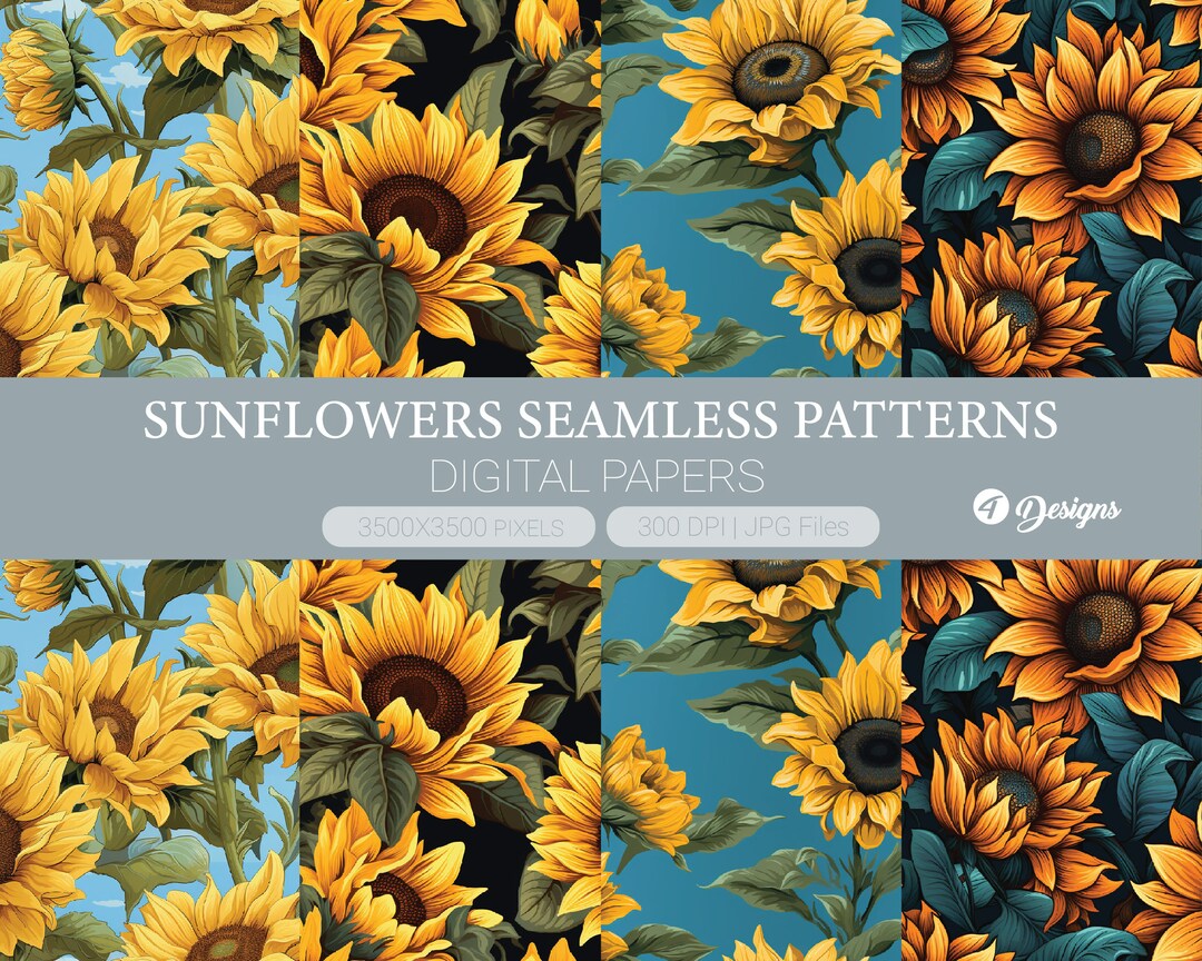 Sunflower Digital Paper, Seamless Sunflower Patterns, Floral ...