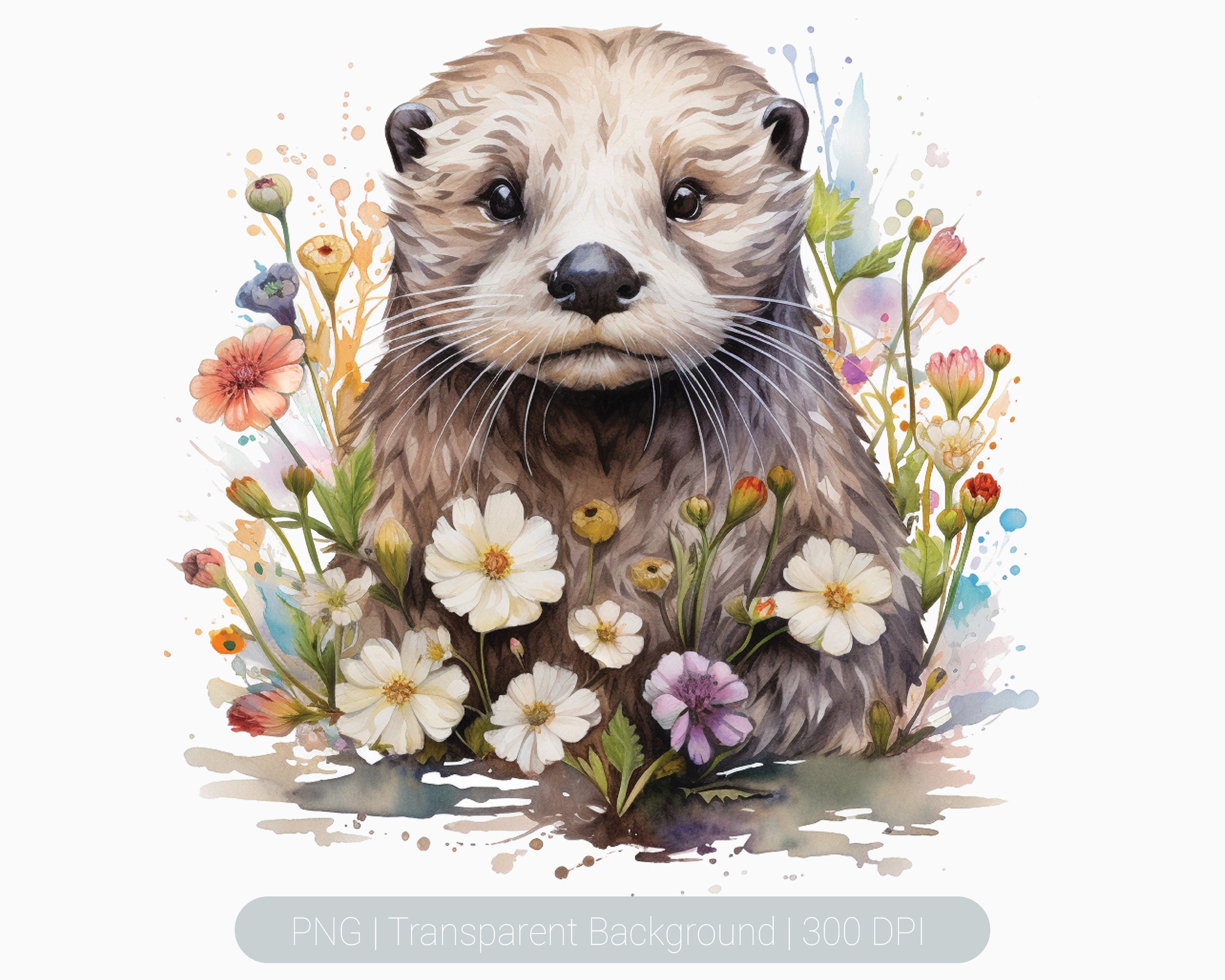 Floral Otter Clipart Nursery Art Otter Png Cute Animals - Etsy