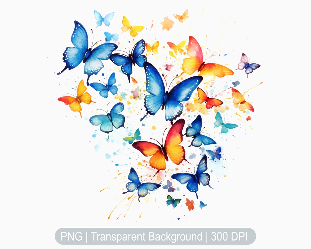 Flying Butterflies Clipart, Watercolour Butterfly Swarm Clipart ...