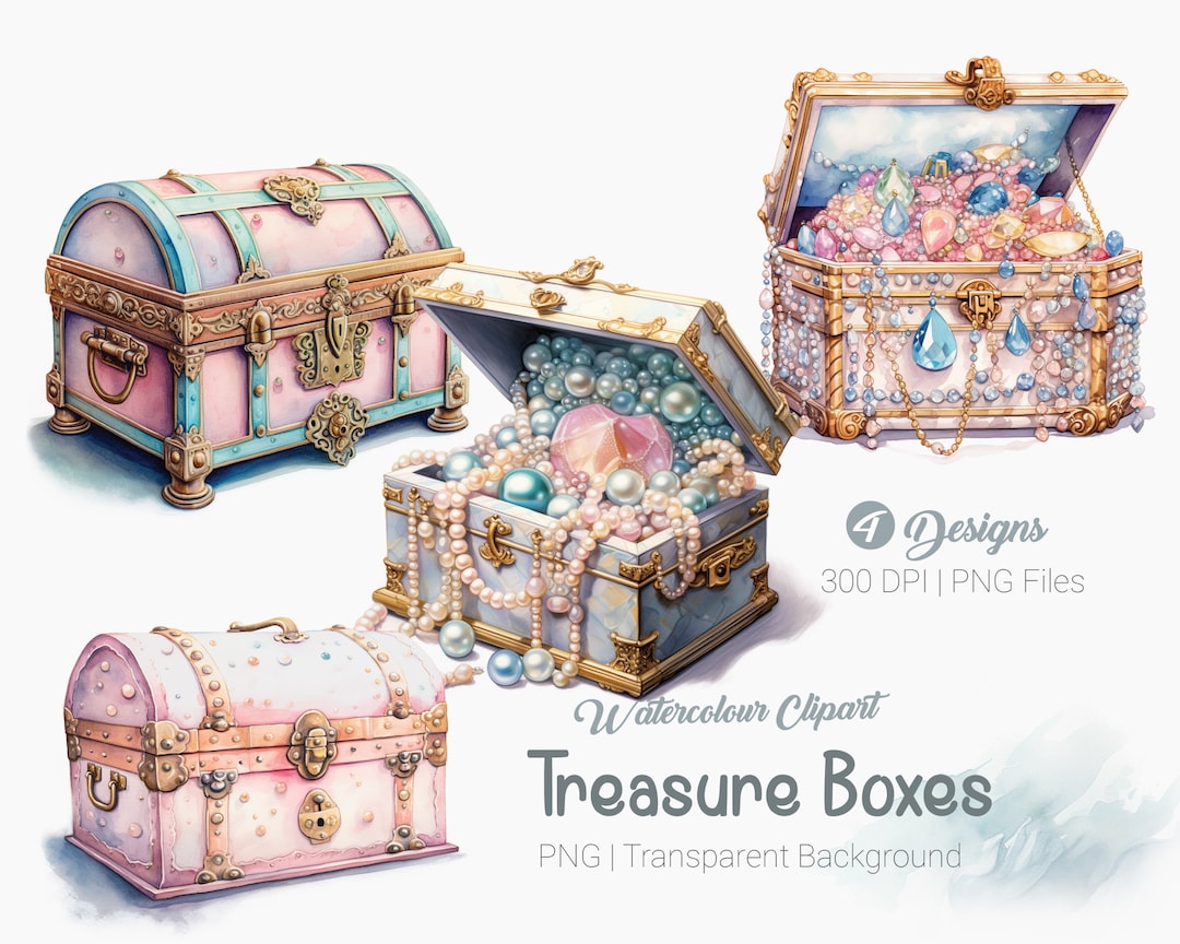 Watercolor Treasure Clipart,ocean Treasure Box Clipart, Pastel ...
