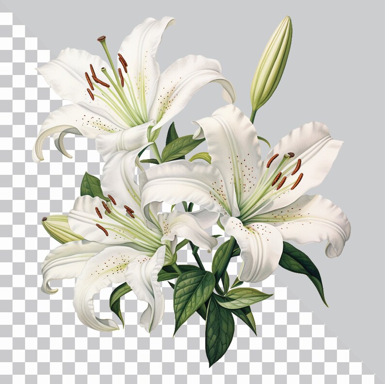 Lilly Clipart, White & Pink Lillies Clipart, Flowers Png, Junk Journals ...