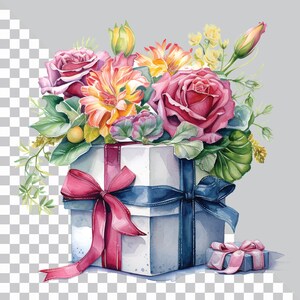 Watercolor Gift Box Clipart, Floral Gift Boxes Png, Printable Graphics ...