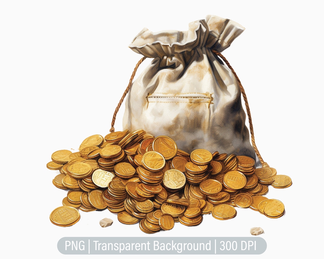 Gold Coins Clipart, Gold Coin Pouch, Old Coin Bag PNG, Junk Journals ...