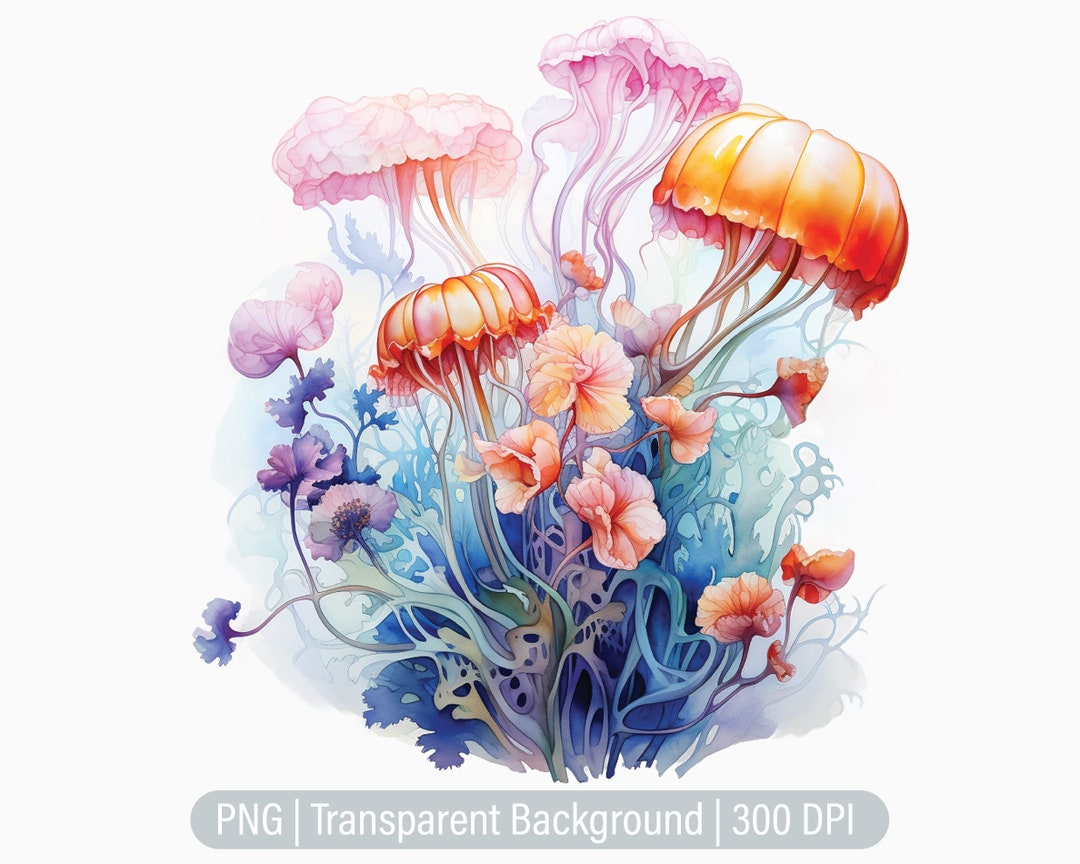 Floral Jelly Fish Clipart, Ocean Animals, Patel Jelly Fish, Junk ...