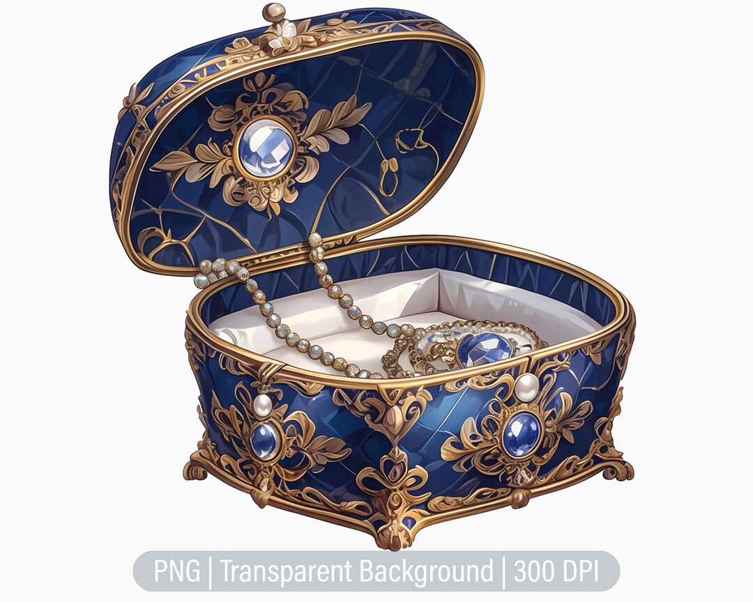 Blue & Gold Antique Jewellery Box Clipart, Vintage Victorian, Jewelry ...