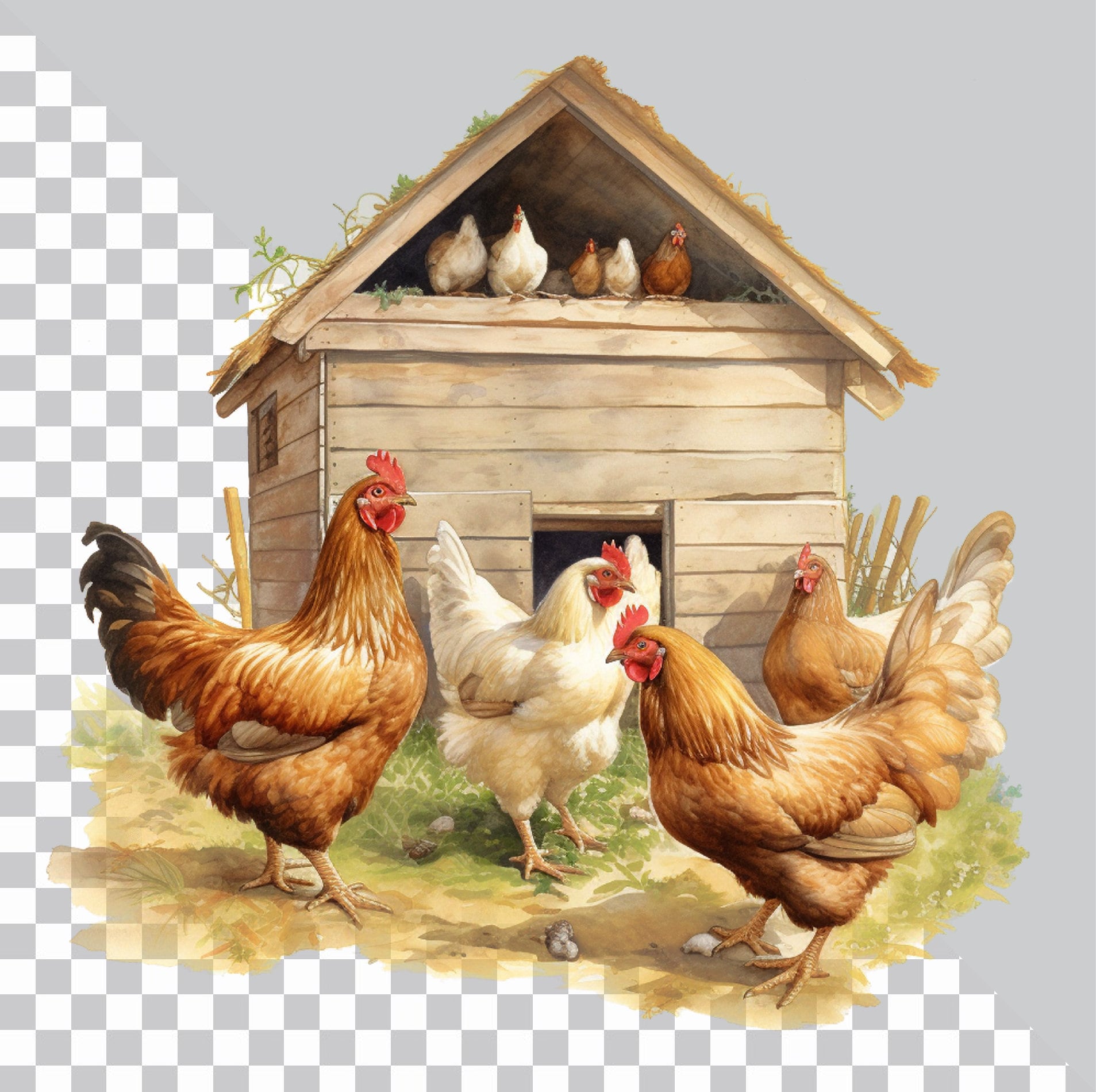 Watercolor Chicken Coop Clipart, Farm Animals Clip Art, Hen Clipart ...