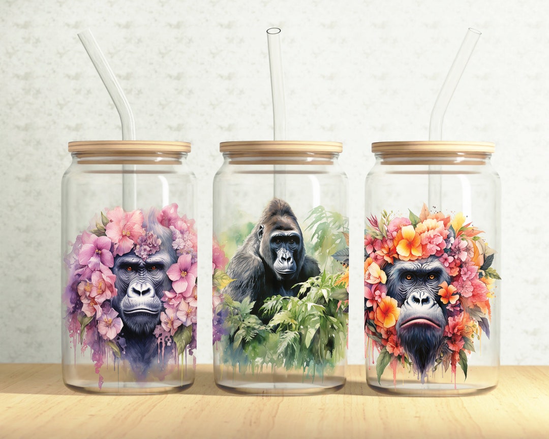 Gorillas Glass Can Wrap, Floral Gorilla 16oz Glass Can, Flower Gorilla ...