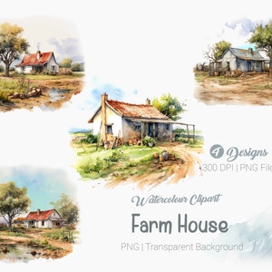 Farm House Clipart, Watercolor Farm Yard Clipart, Farm Clipart, Barn ...