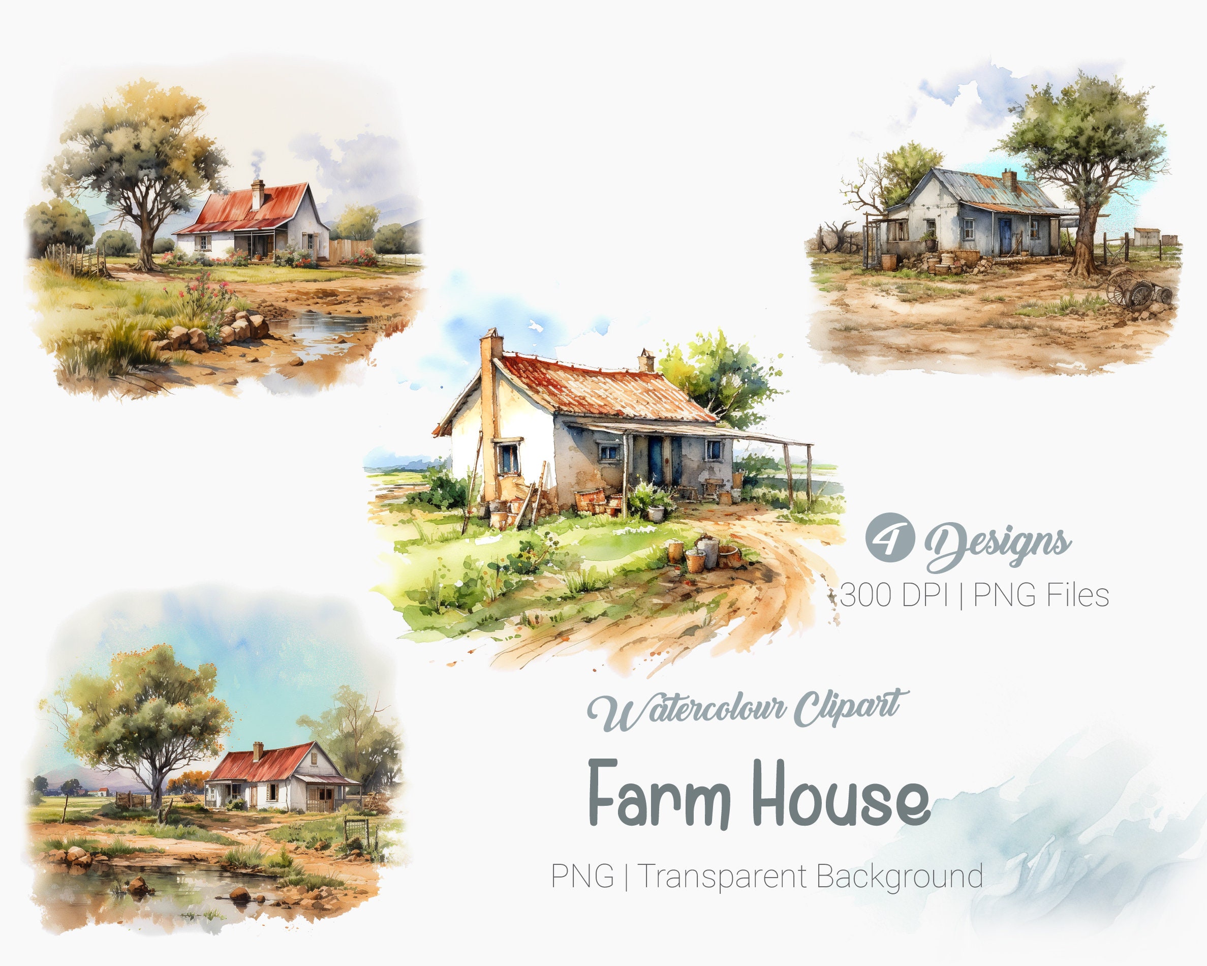 Farm House Clipart Watercolor Farm Yard Clipart Farm - Etsy