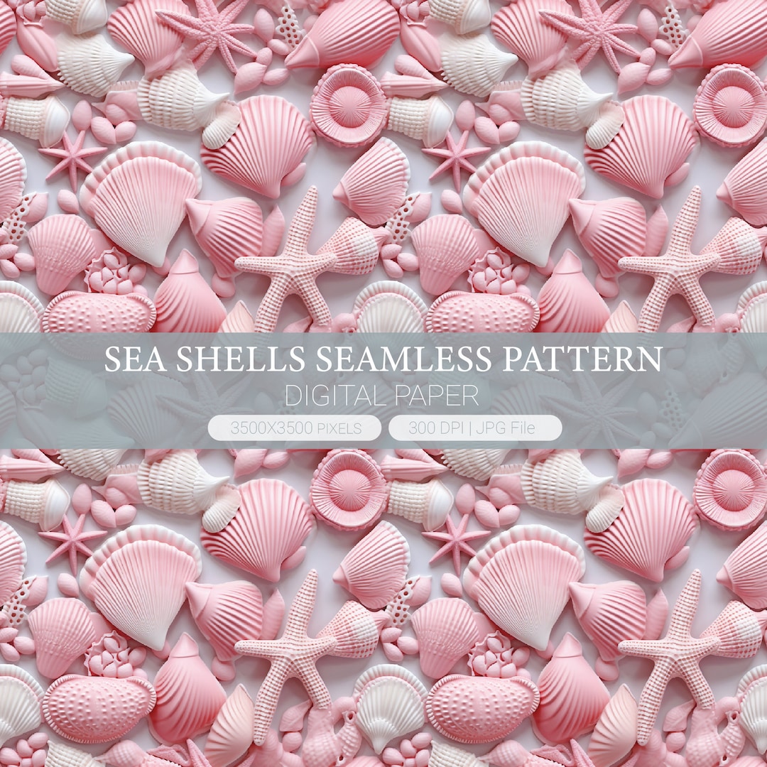 Pink Sea Shells Digital Paper, Sea Shells Seamless Pattern, Backgrounds ...