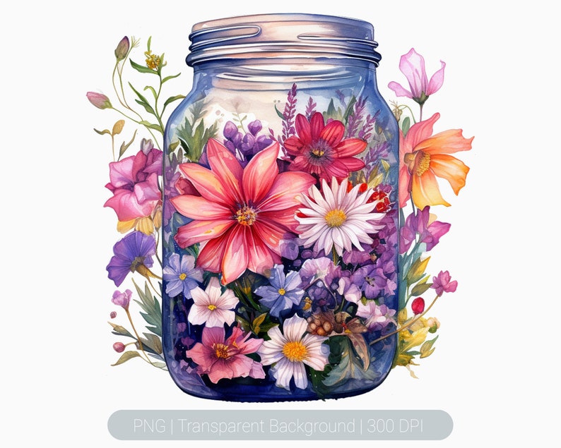 Floral Jar Watercolor Clipart Bundle Jar With Flowers Png - Etsy