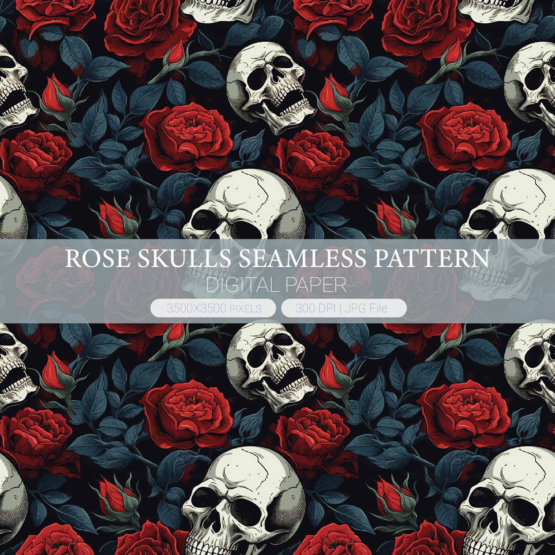 Gothic Skull and Roses Digital Paper Rose Skull Seamless - Etsy