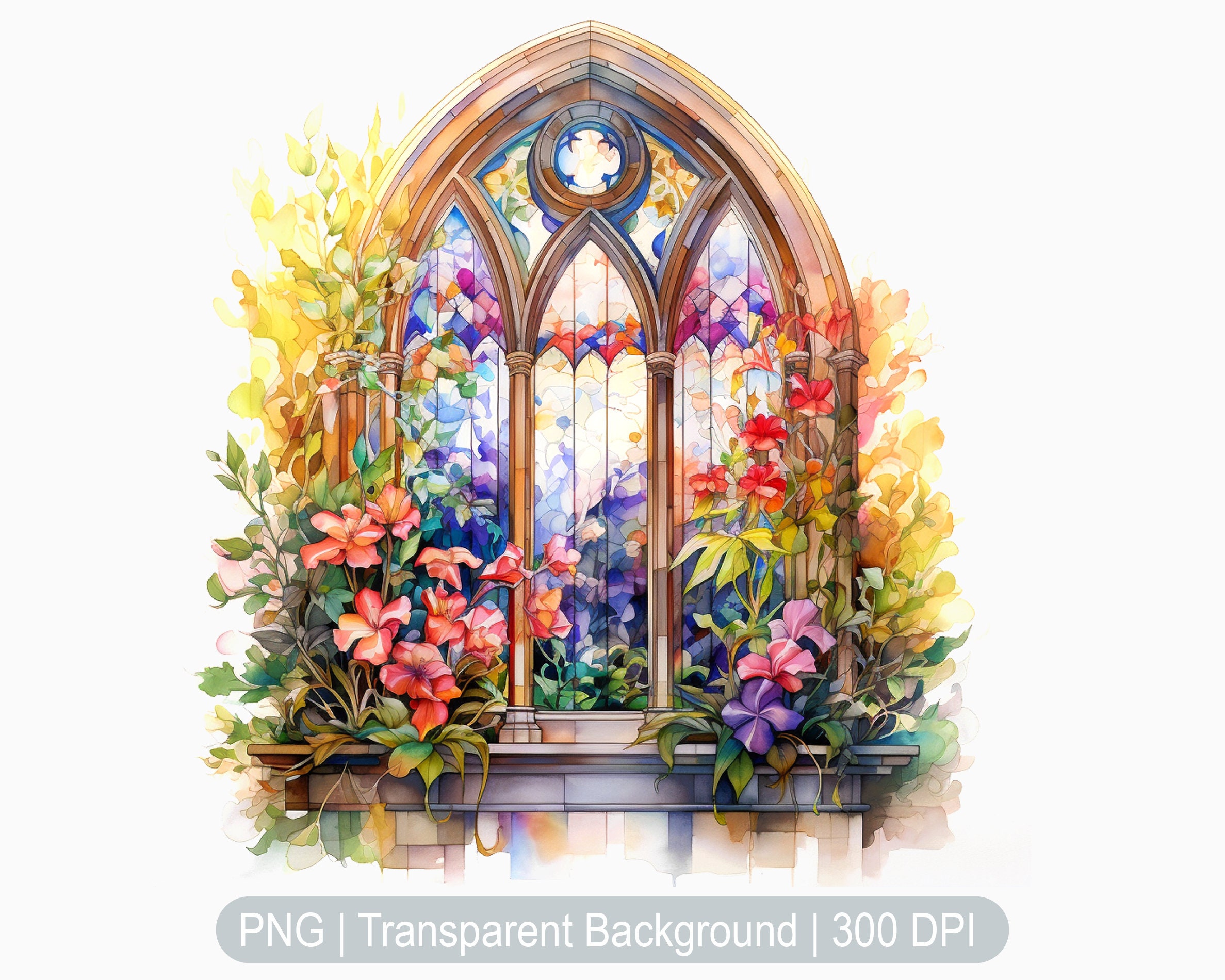 Church Window Clipart, Watercolour Church Png, Stained Glass Clipart ...