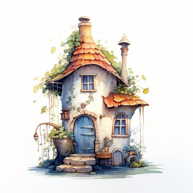 Watercolor Fairy House Clipart Little Tiny Fairy House Png - Etsy
