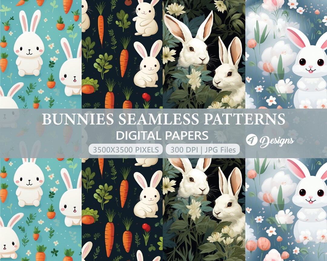 Bunny Digital Paper, Easter Bunny Seamless Pattern, Rabbit Carrots ...