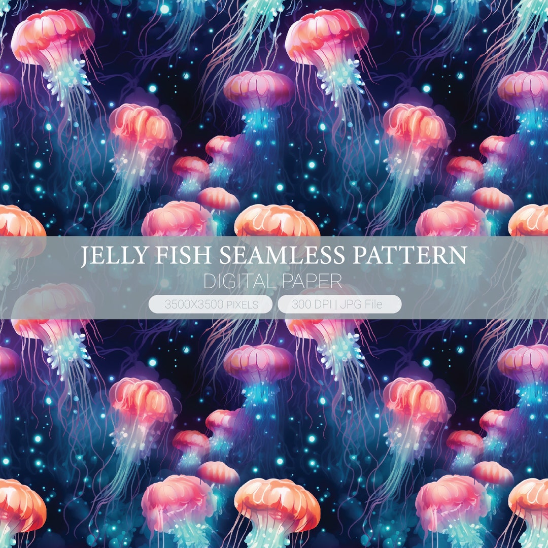 Jelly Fish Digital Paper, Ocean Seamless Pattern, Sea Jelly Fish ...