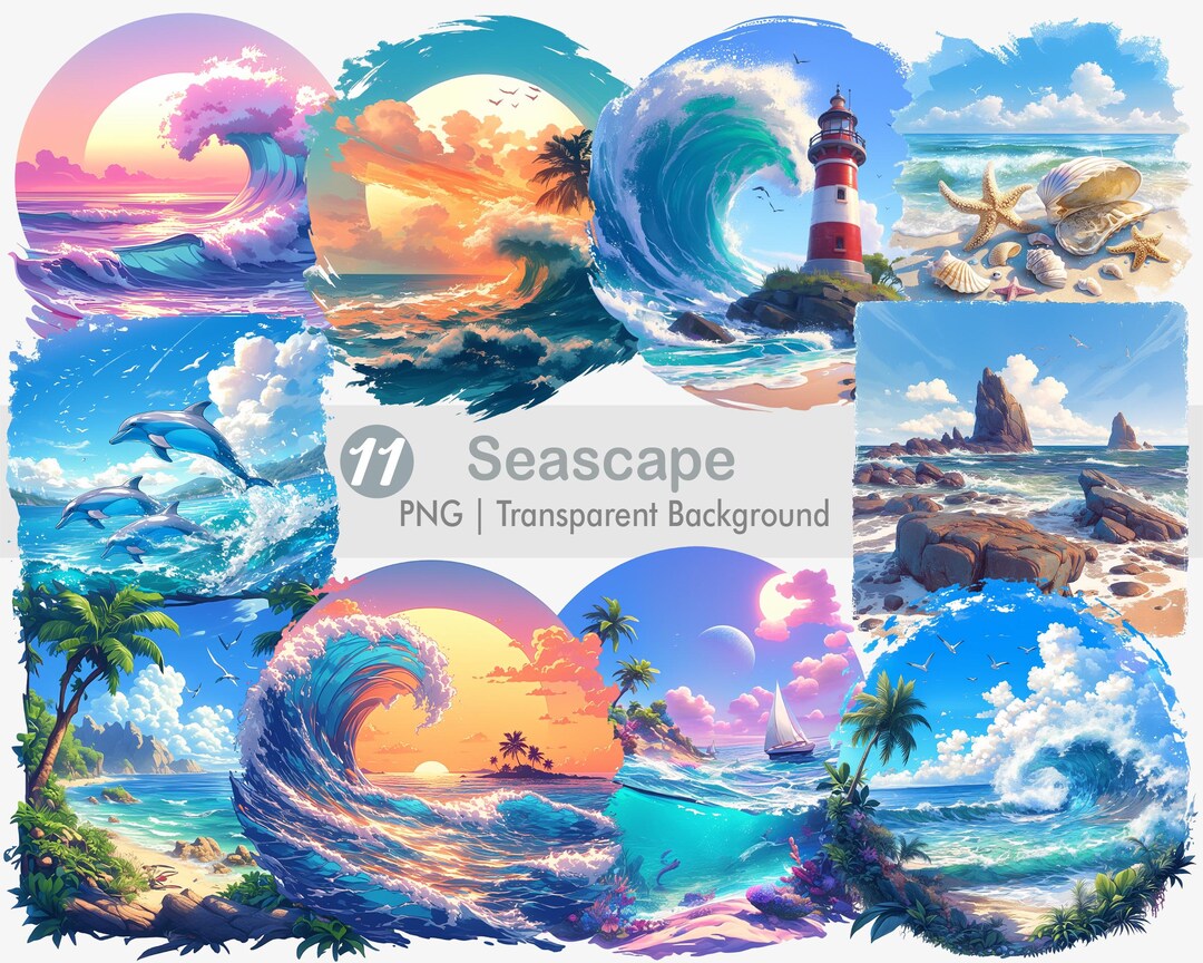 Seascape Clipart, Ocean PNG, Costal Printable Sublimation Graphics ...