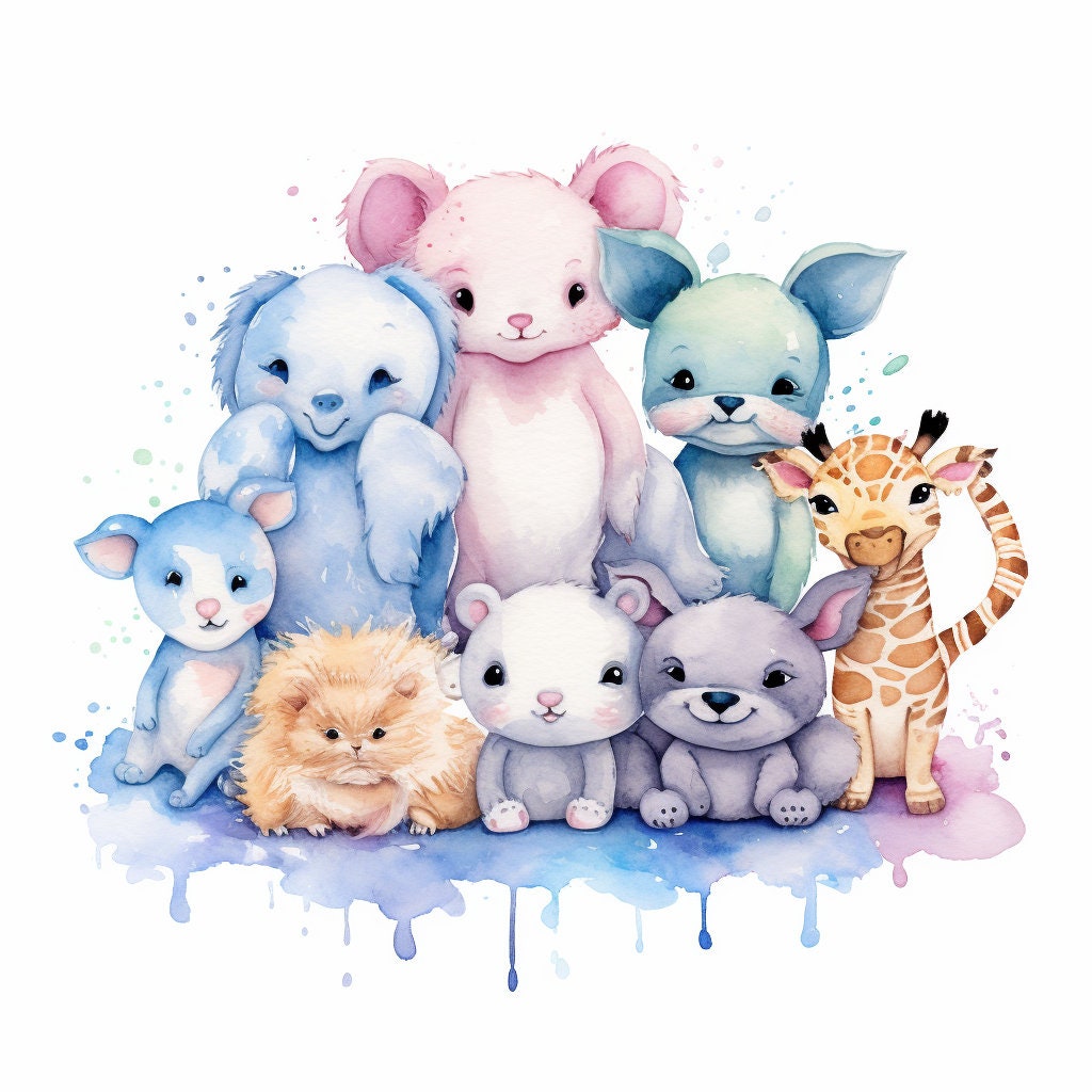 Baby Animals Watercolour Clipart Cute Baby Animals Nursery - Etsy