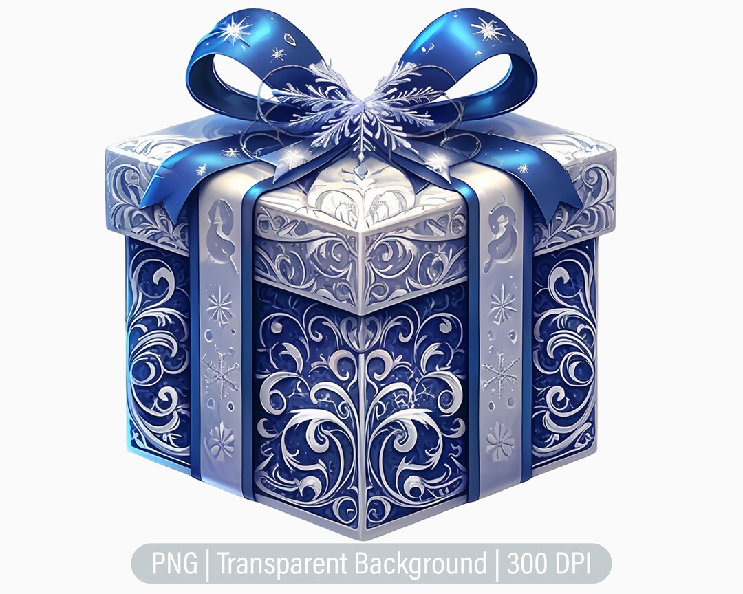 Blue Wrapped Present Clipart, Birthday PNG, Party, Ornate Box, Junk ...