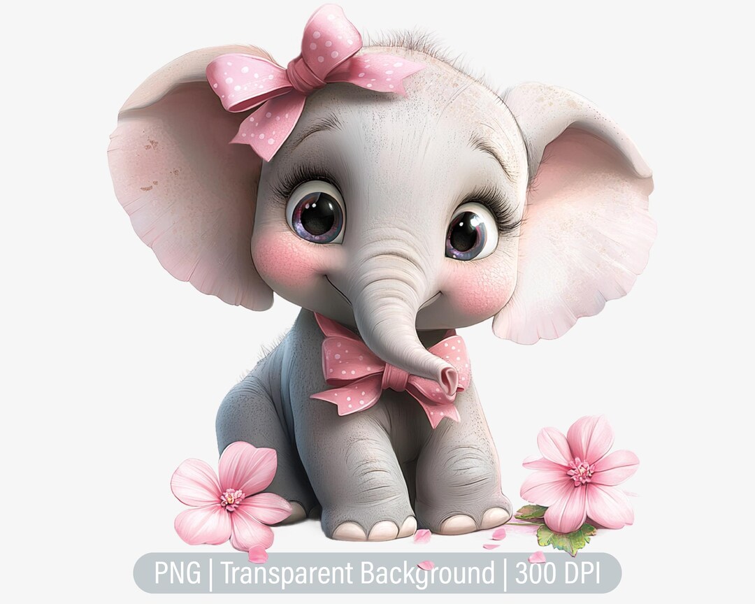 Cute Elephant Clipart, Safari Animal PNG, Pink Flower Elephant, Junk ...