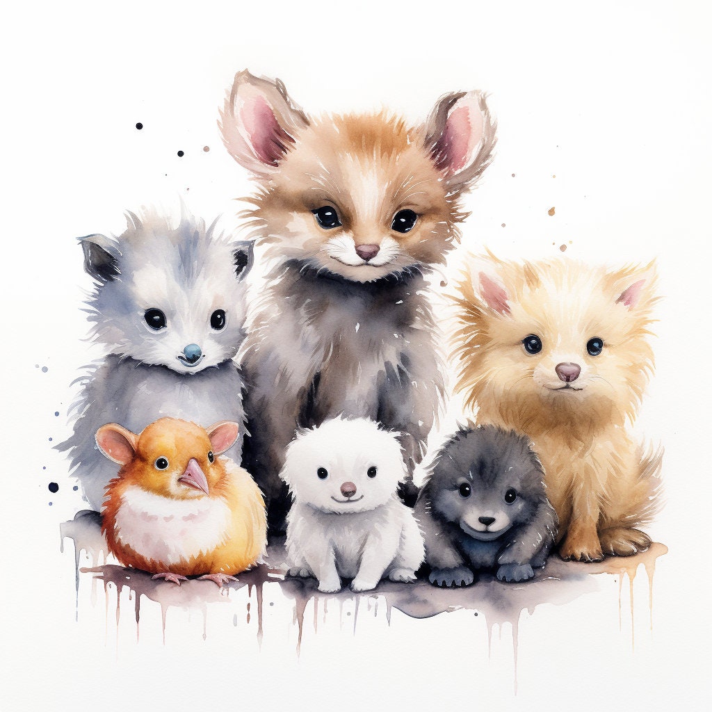 Baby Animals Watercolour Clipart Cute Baby Animals Png - Etsy