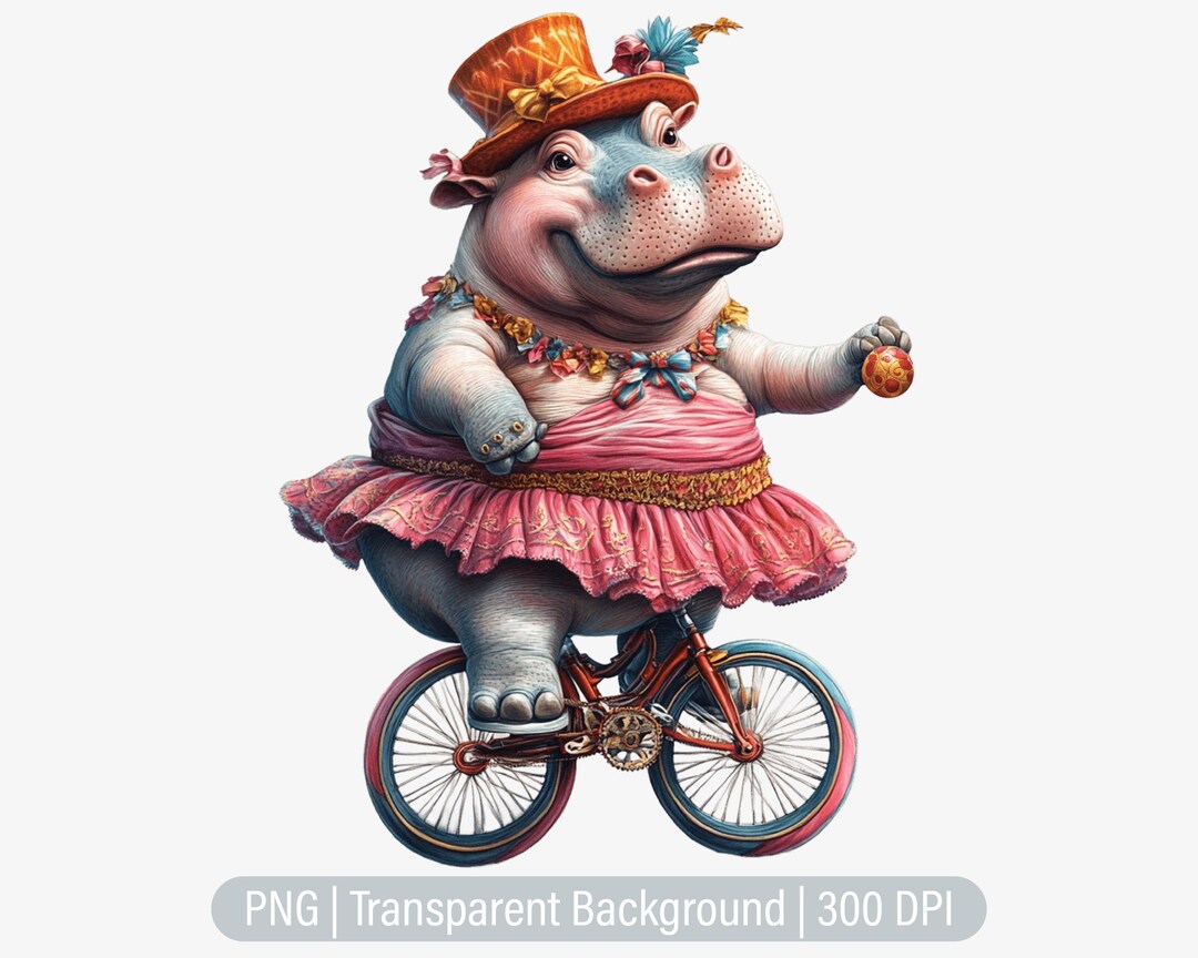 Circus Hippo on Bike Clipart, Carnival PNG, Rustic Carnival, Junk ...
