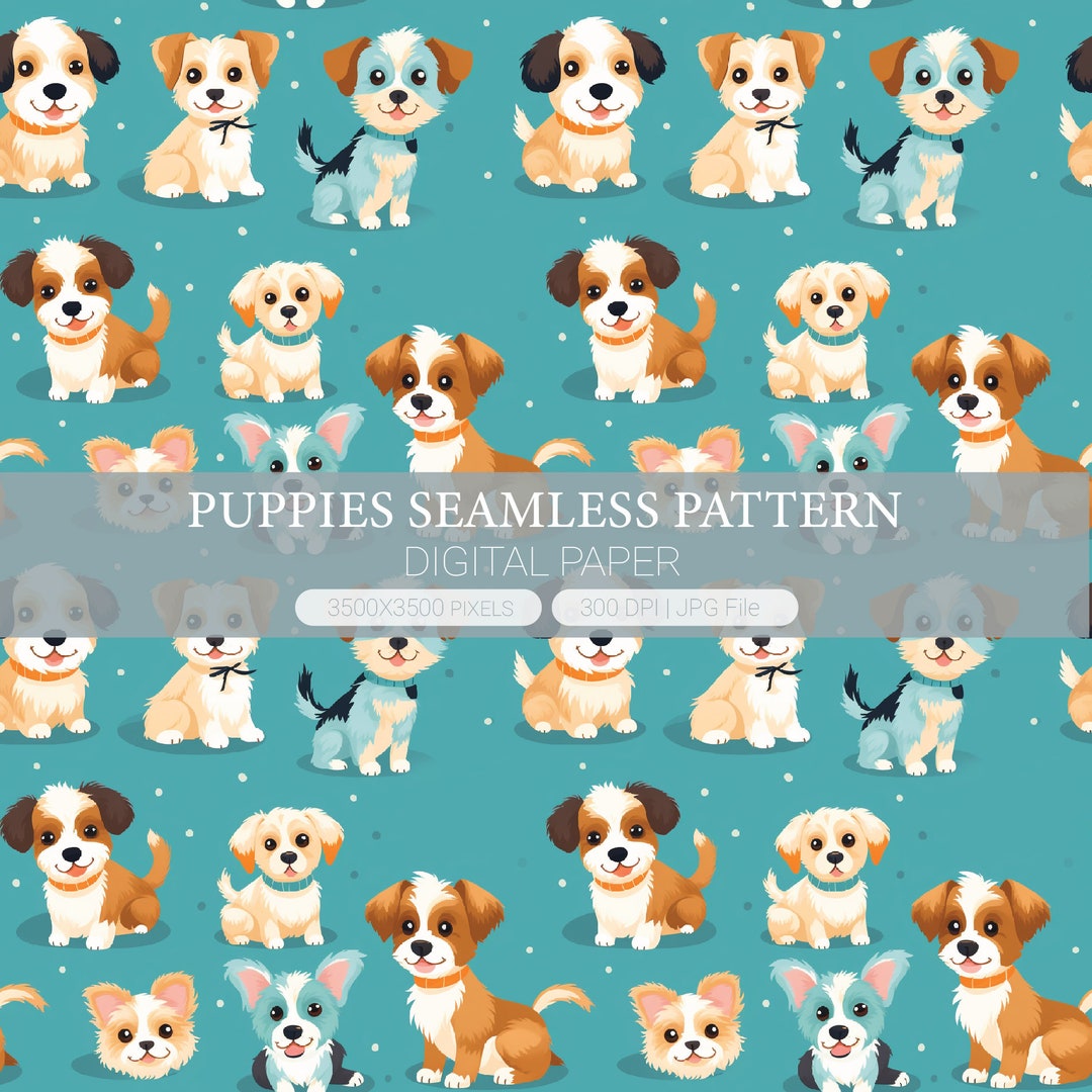 Cute Puppies Digital Paper, Dogs Seamless Pattern, Pet Puppy ...