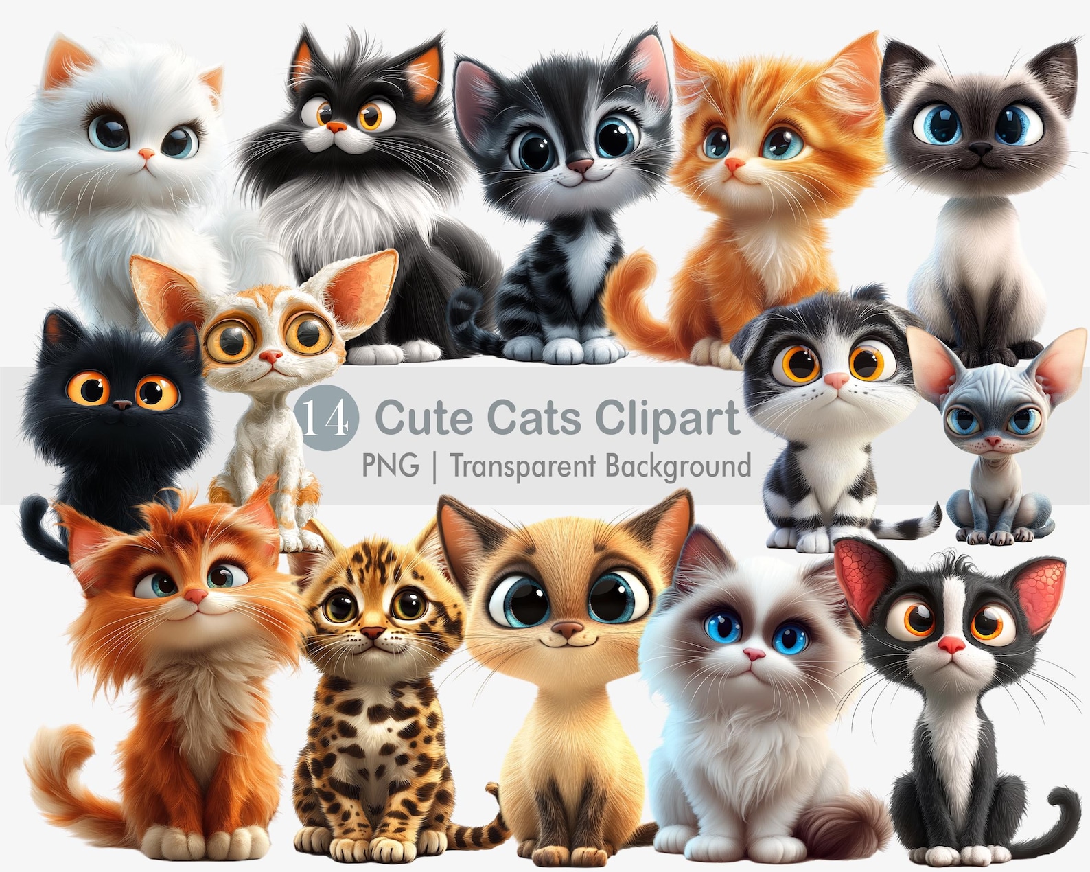 Cats Clipart, Cute Kitten PNG, Cat Breeds, Printable Sublimation ...