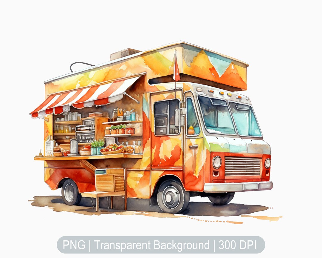 Watercolor Food Truck Clipart, Food Truck Png, Street Food Truck, Cafe ...