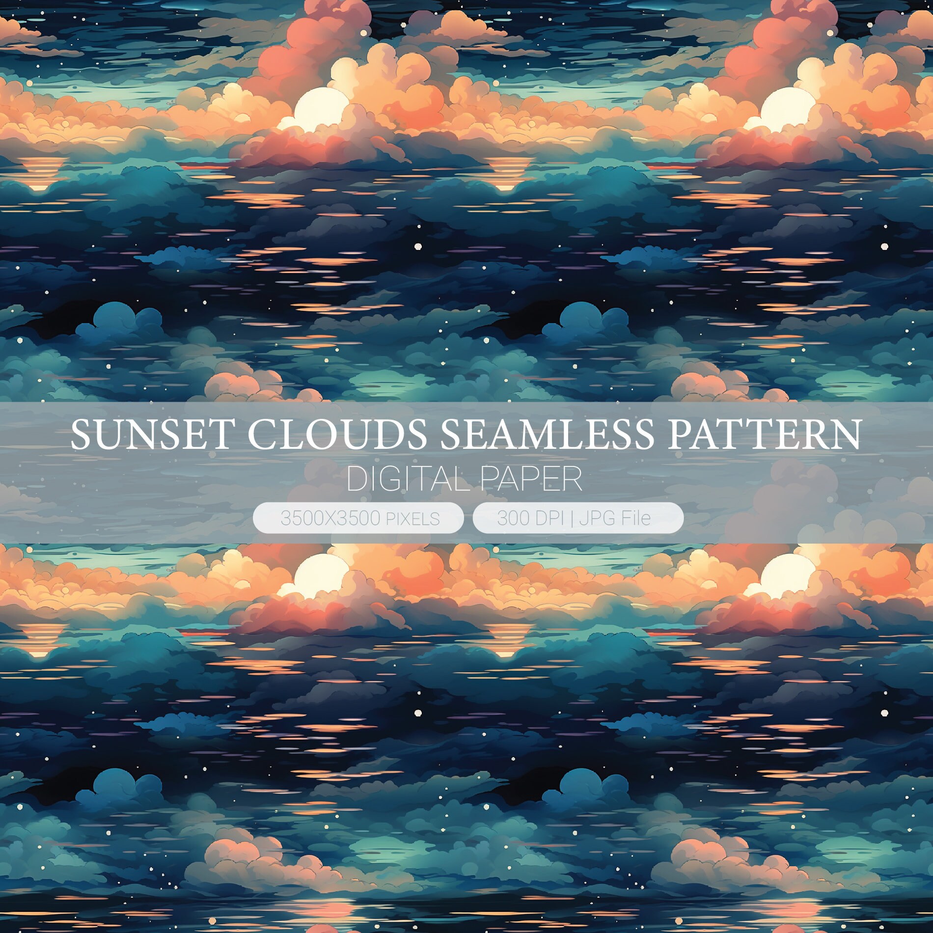 Sunset Clouds Digital Paper Clouds Seamless Pattern Waves - Etsy