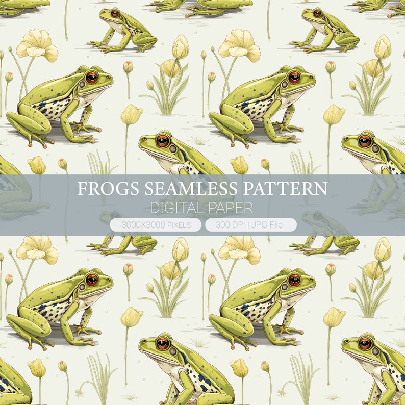 Frogs Digital Paper Seamless Frog Patterns Romantic Frogs - Etsy