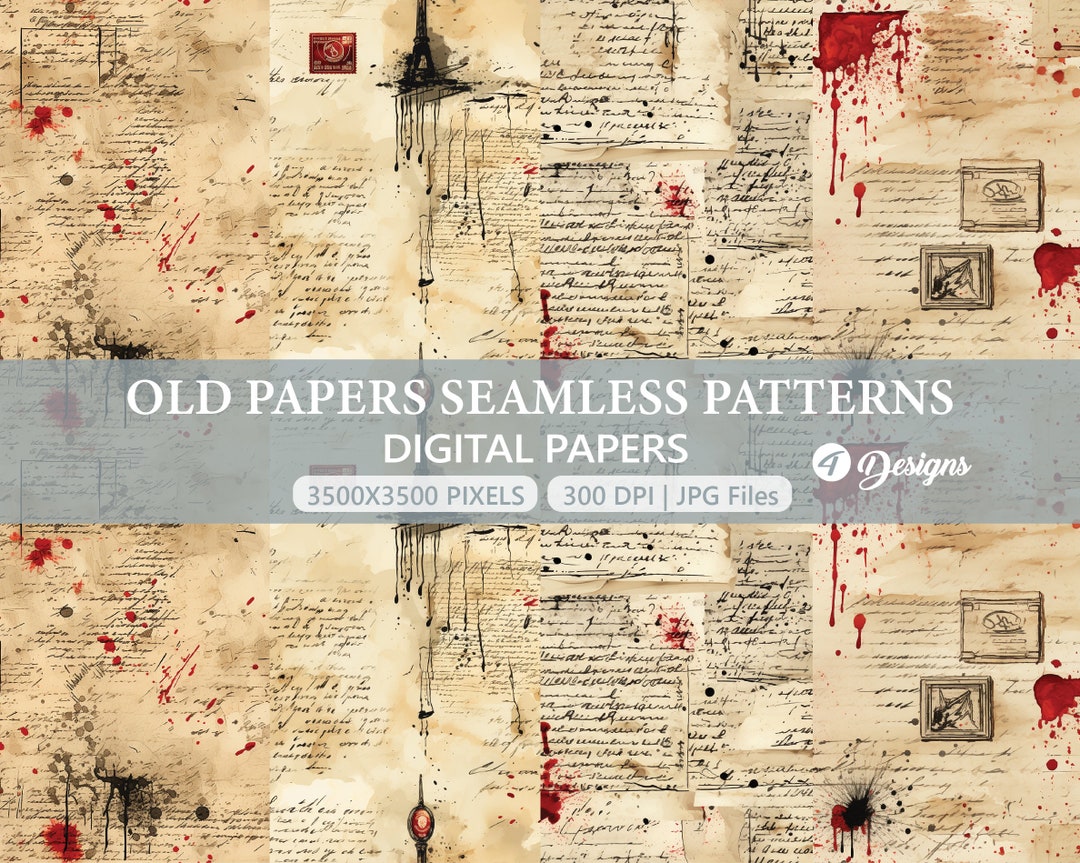 Old Paper Digital Paper, Old Paper Pattern, Inky Vintage Paper ...