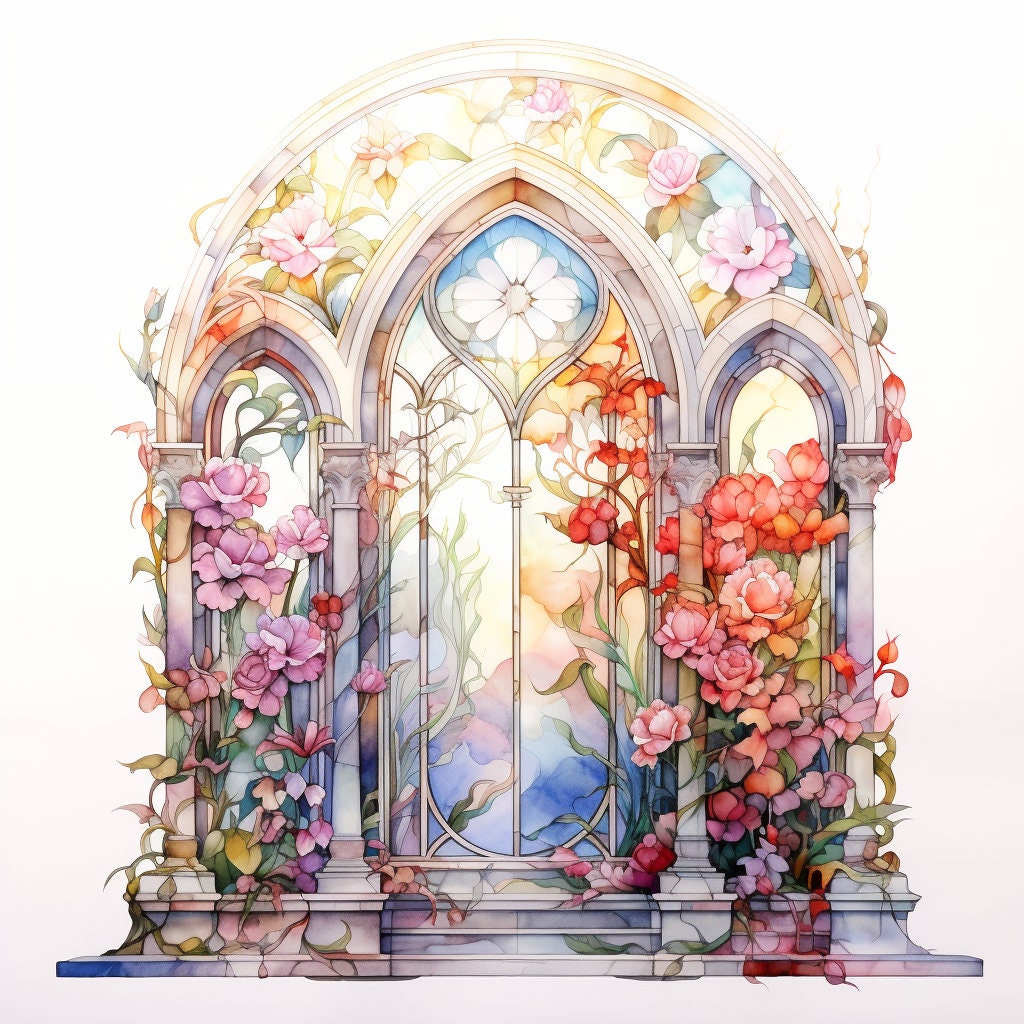 Church Window Clipart, Watercolour Church Png, Stained Glass Clipart ...