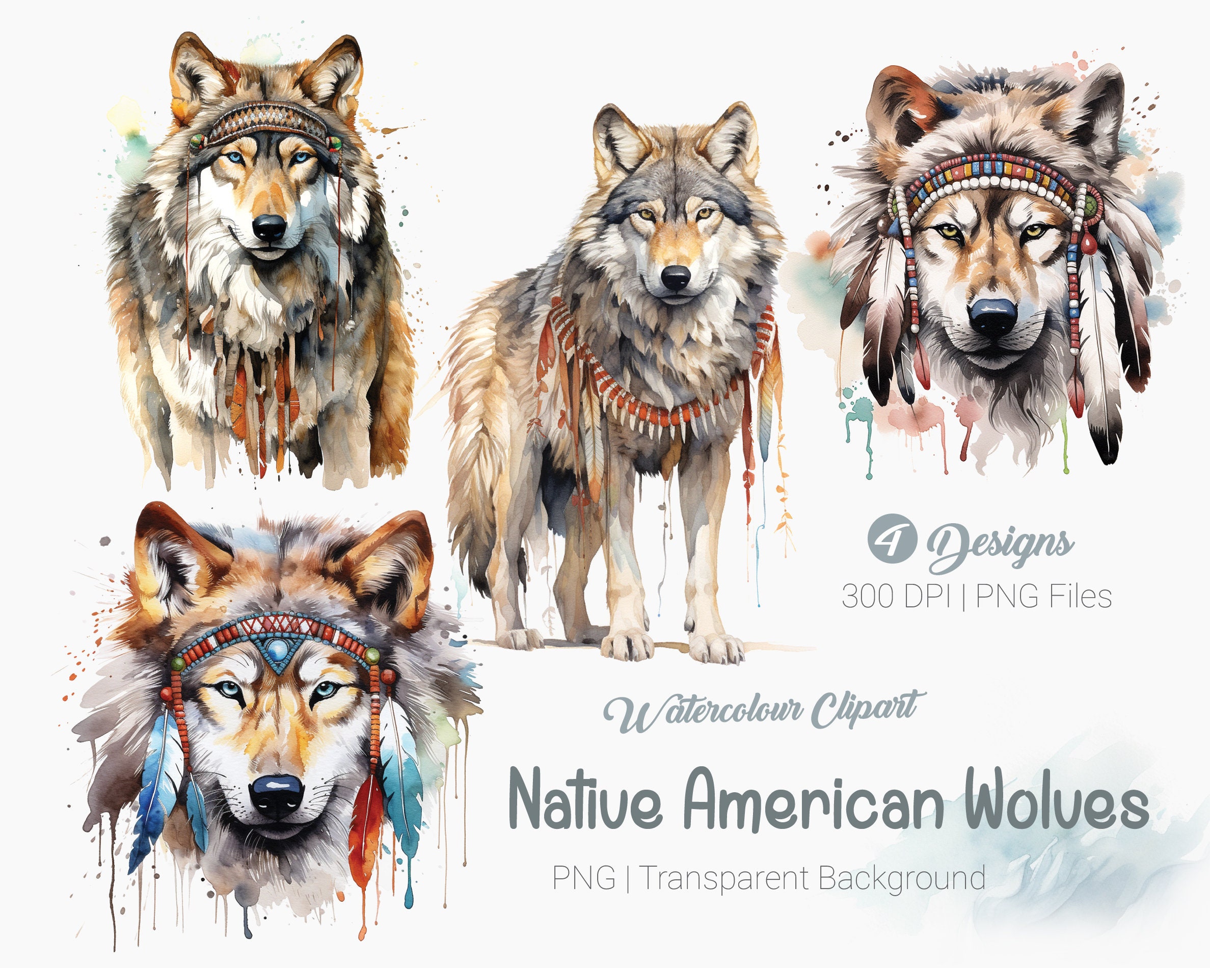 Native American Wolf Clipart, Boho Wolf, Headdress Png, Indigenous ...