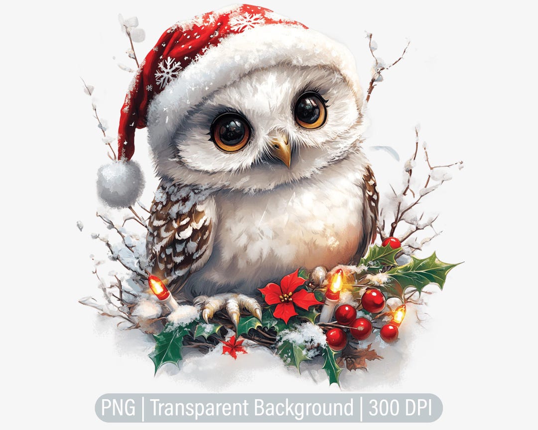 Christmas Owl Clipart, Winter Christmas Animals PNG, Junk Journals ...