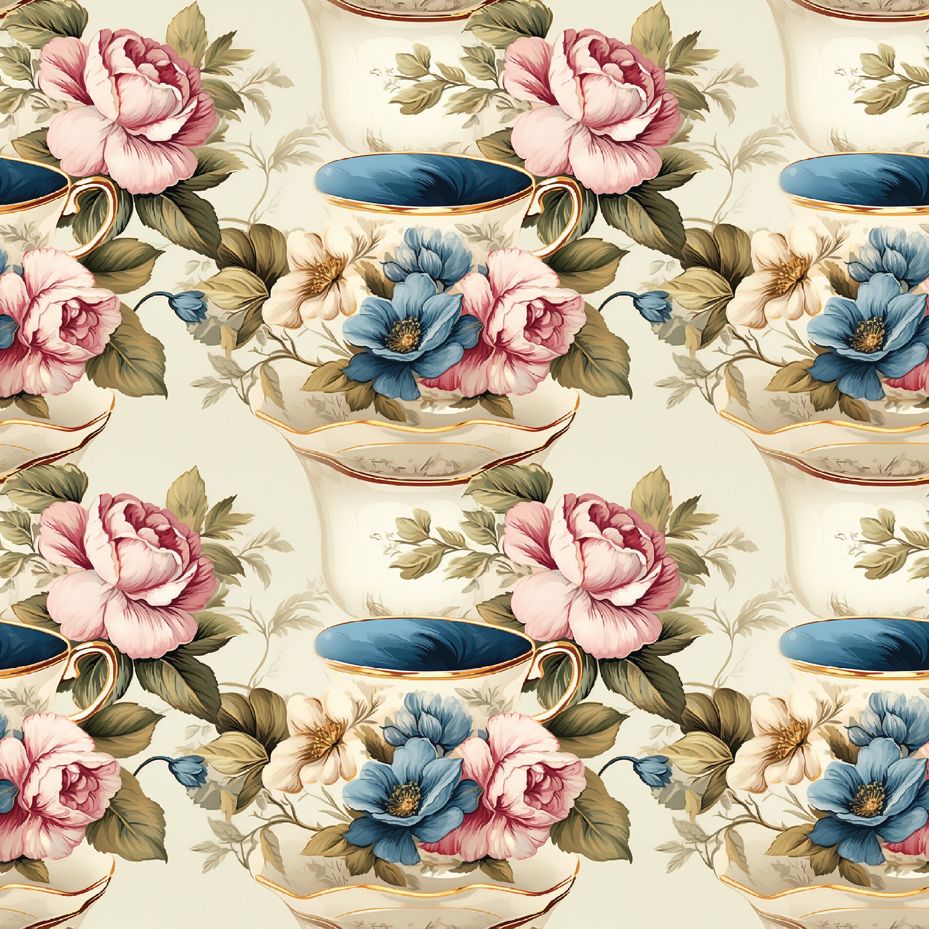Vintage Tea Cup Digital Paper Floral Tea Cup Seamless - Etsy