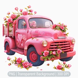 Floral Pink Truck Clipart, Cute Valentine's Day, Hearts Loves, Junk ...