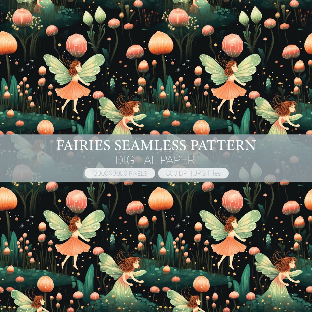 Fairy Digital Paper, Fairies Seamless Pattern, Fantasy Papers Printable ...