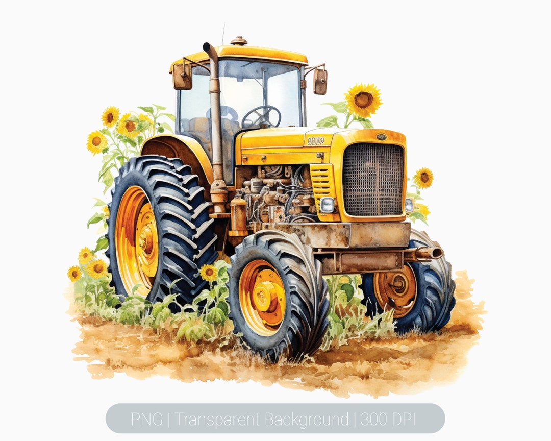 Watercolor Tractor Clipart Png, Sunflower Farm Tractor Png, Farm ...