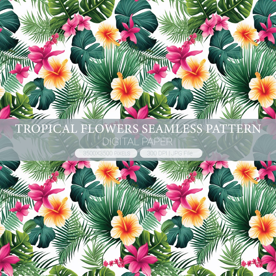 Tropical Flowers Digital Paper, Tropical Floral Seamless Pattern ...