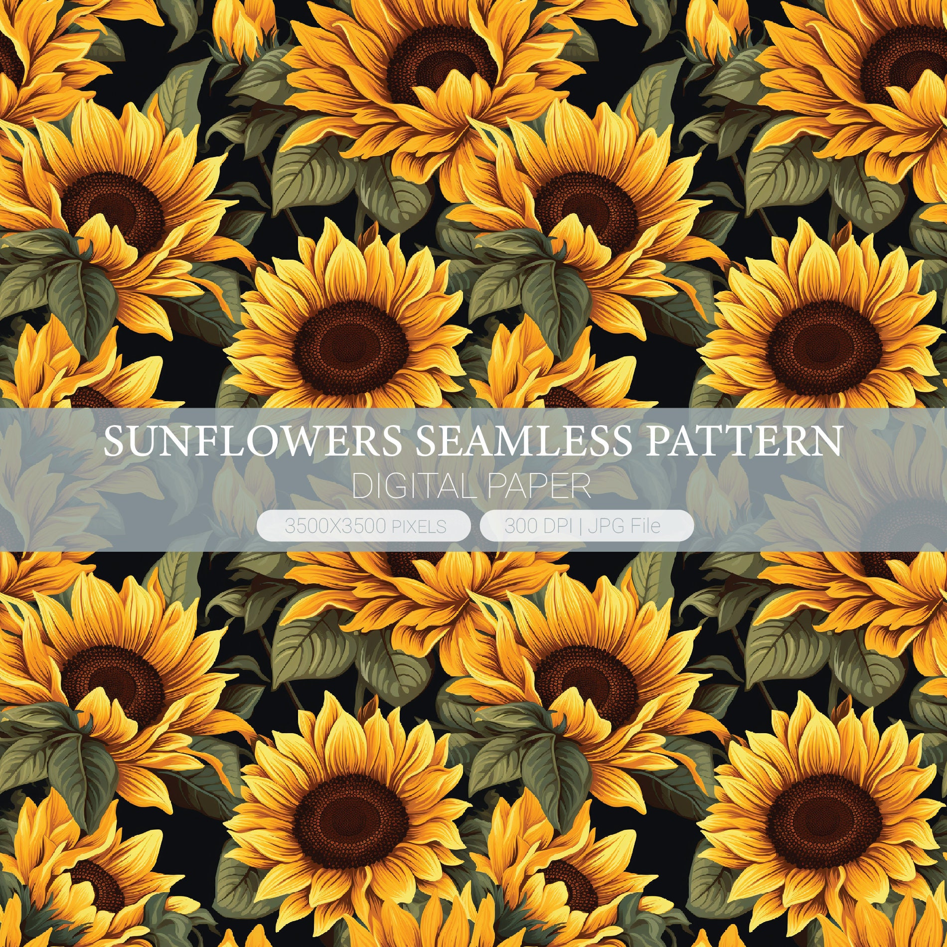 Sunflower Digital Paper, Seamless Sunflower Patterns, Floral ...