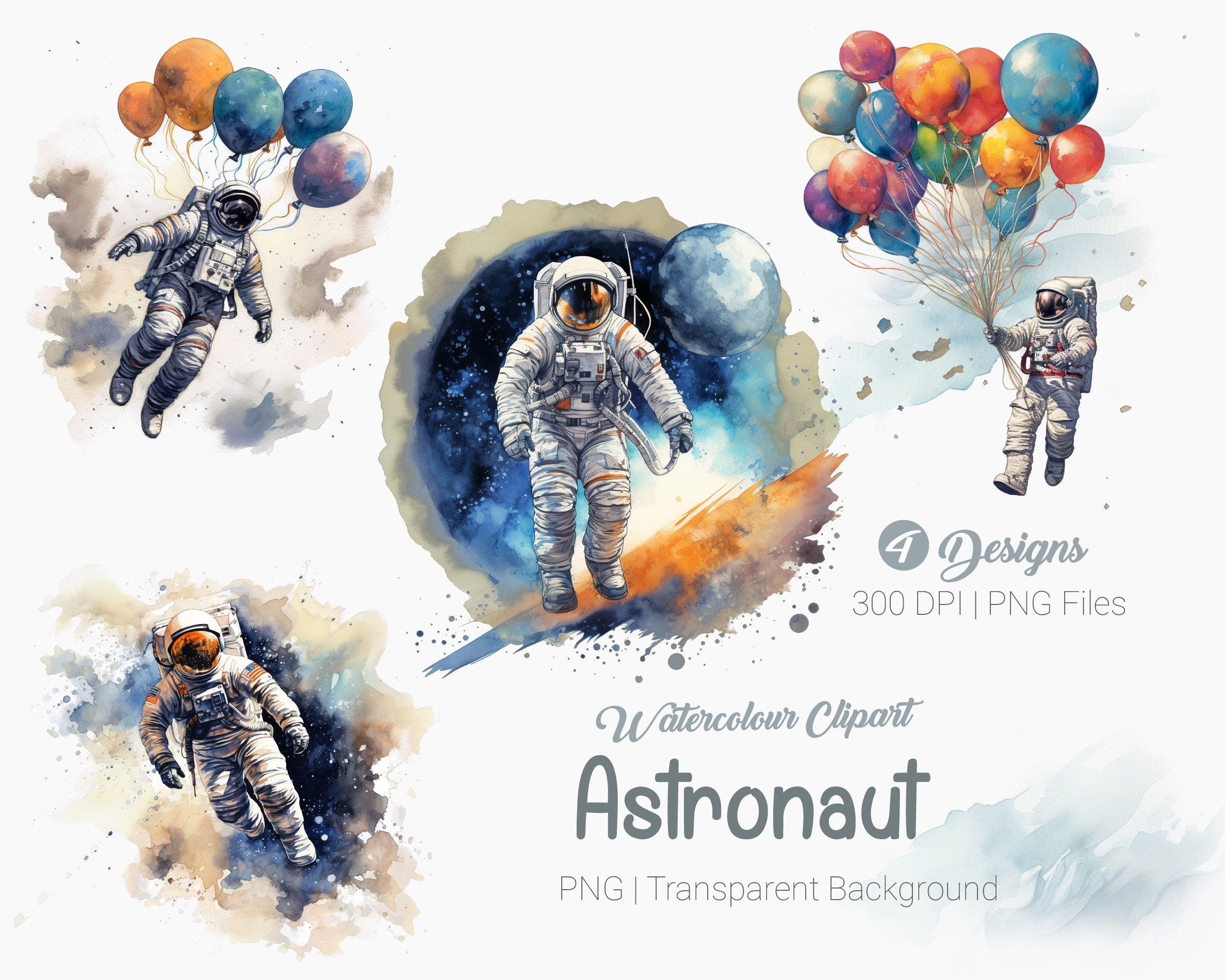 Space Astronaut Watercolour Clipart Outer Space Planets Png - Etsy