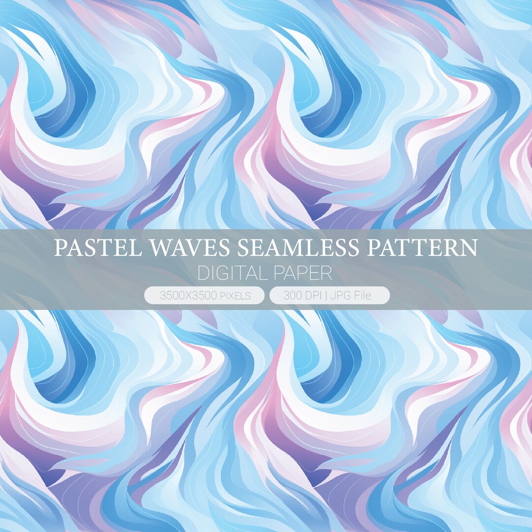 Pastel Waves Digital Paper, Soft Pastels Seamless Pattern, Pink & Blue ...