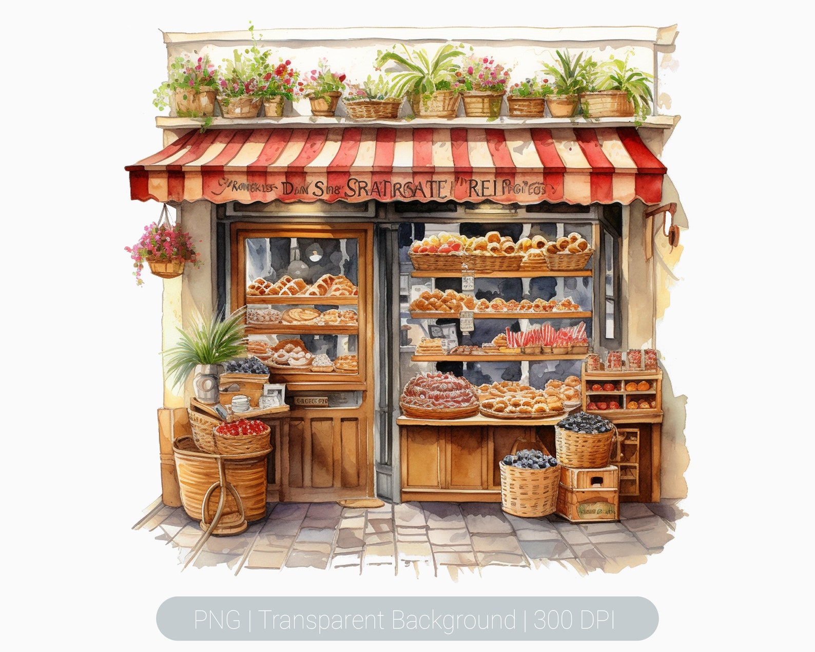 Bakery Shop Watercolor Clipart, French Bakery Clipart, Baker Png ...