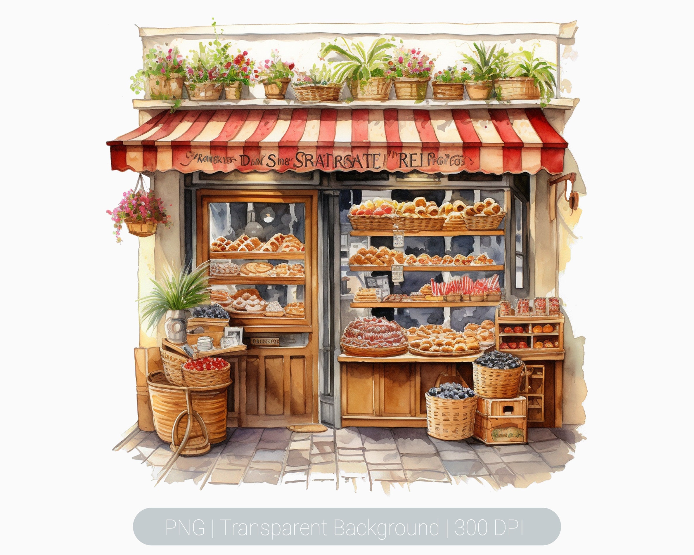 Bakery Shop Watercolor Clipart, French Bakery Clipart, Baker Png ...