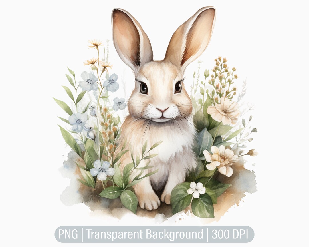 Bunny & Flowers Clipart, Floral Bunny PNG, Nursey Graphics, Junk ...
