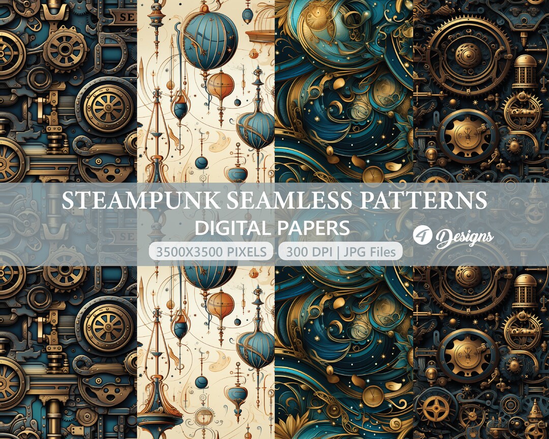 Steam Punk Digital Paper, Vintage Steam Punk Pattern, Victorian ...